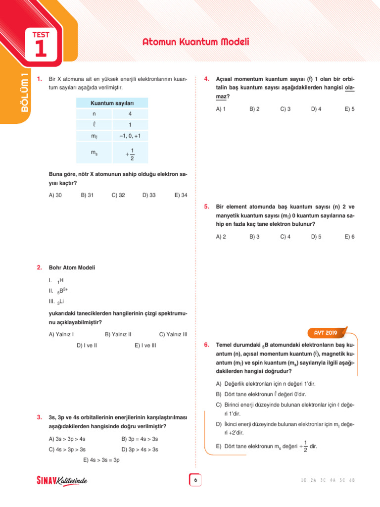 Atomun Kuantum Modeli SNV | PDF
