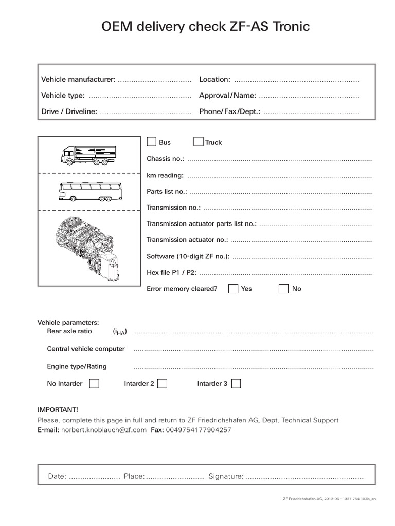 ZF-AS Tronic OEM Delivery Checklist | PDF | Switch | Vehicles