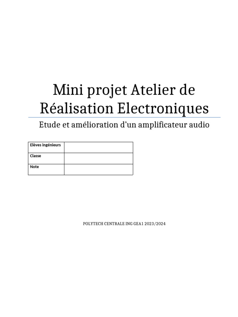 Miniprojet Atelier de Rã© Alisation Electronique Compte Rendu | PDF