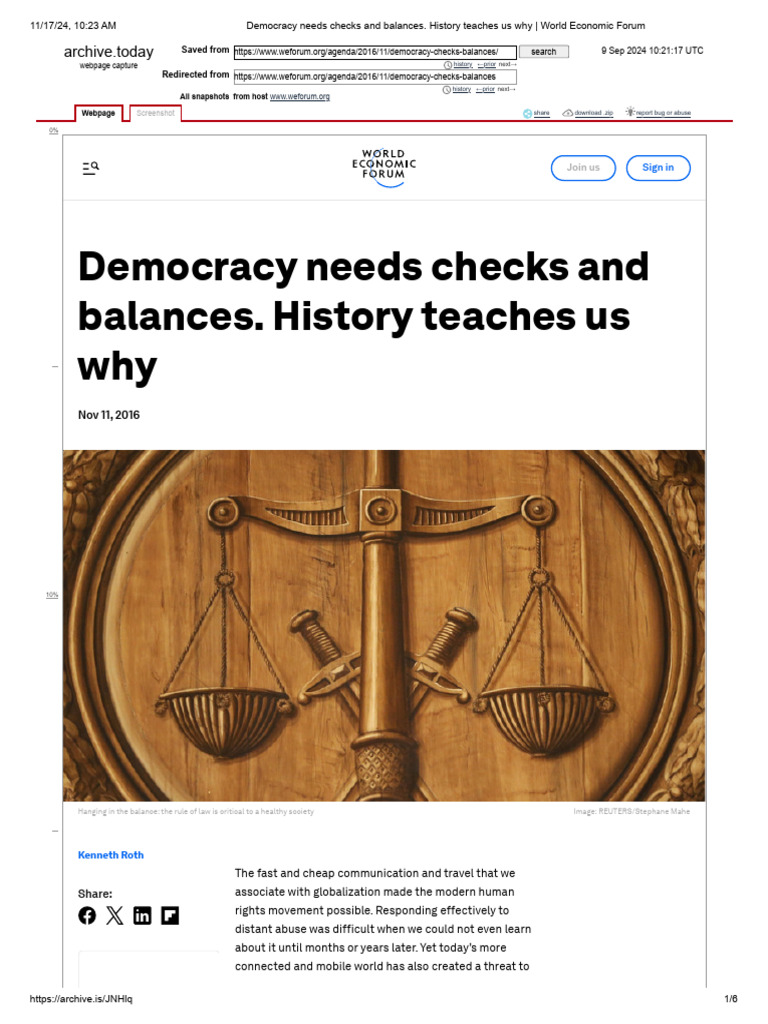 Democracy Needs Checks and Balances. History Teaches Us Why - World ...