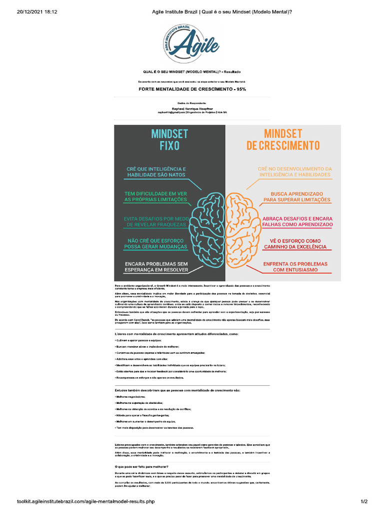 Agile Institute Brazil - Qual É o Seu Mindset (Modelo Mental) | PDF