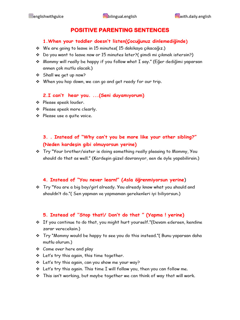 Positive Parenting Phrases Guide | PDF