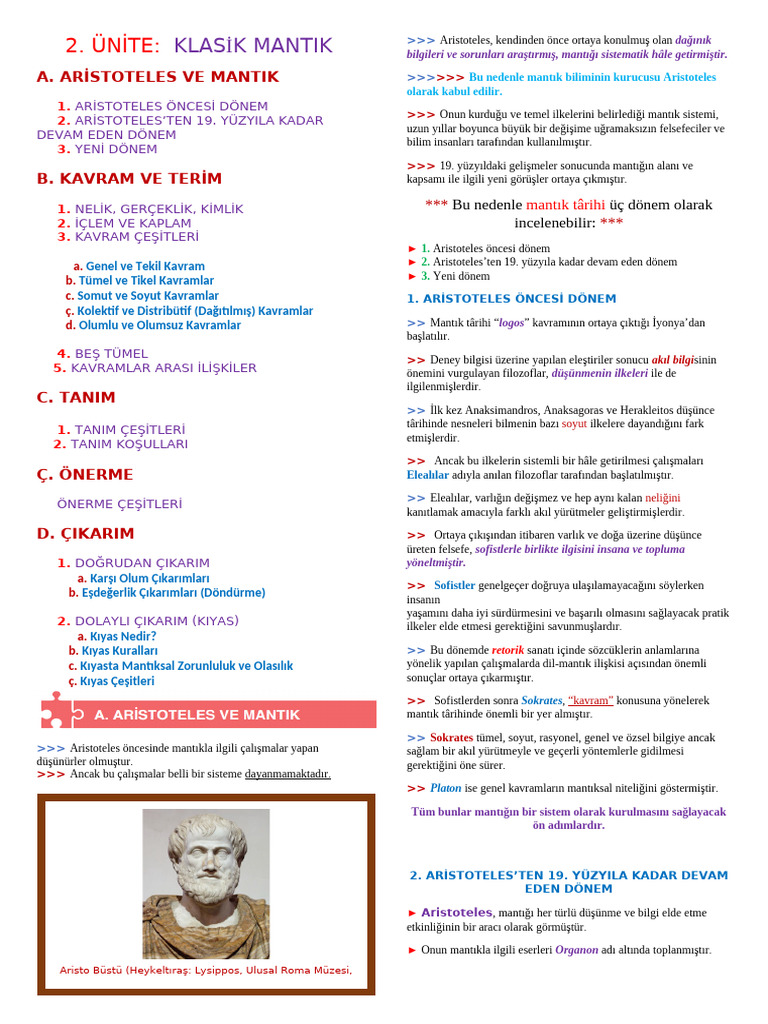 9.sinif Mantik Dersi 2.unite Ders Notlari | PDF