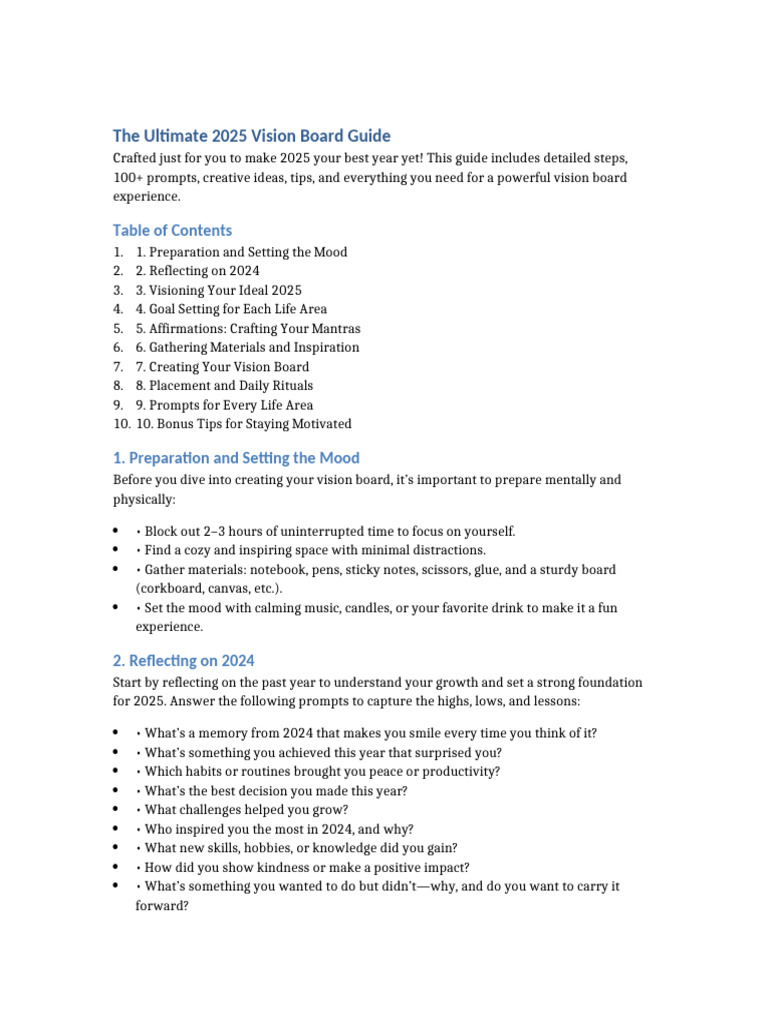 2025 Vision Board Workbook Guide | PDF | Psychology | Cognition