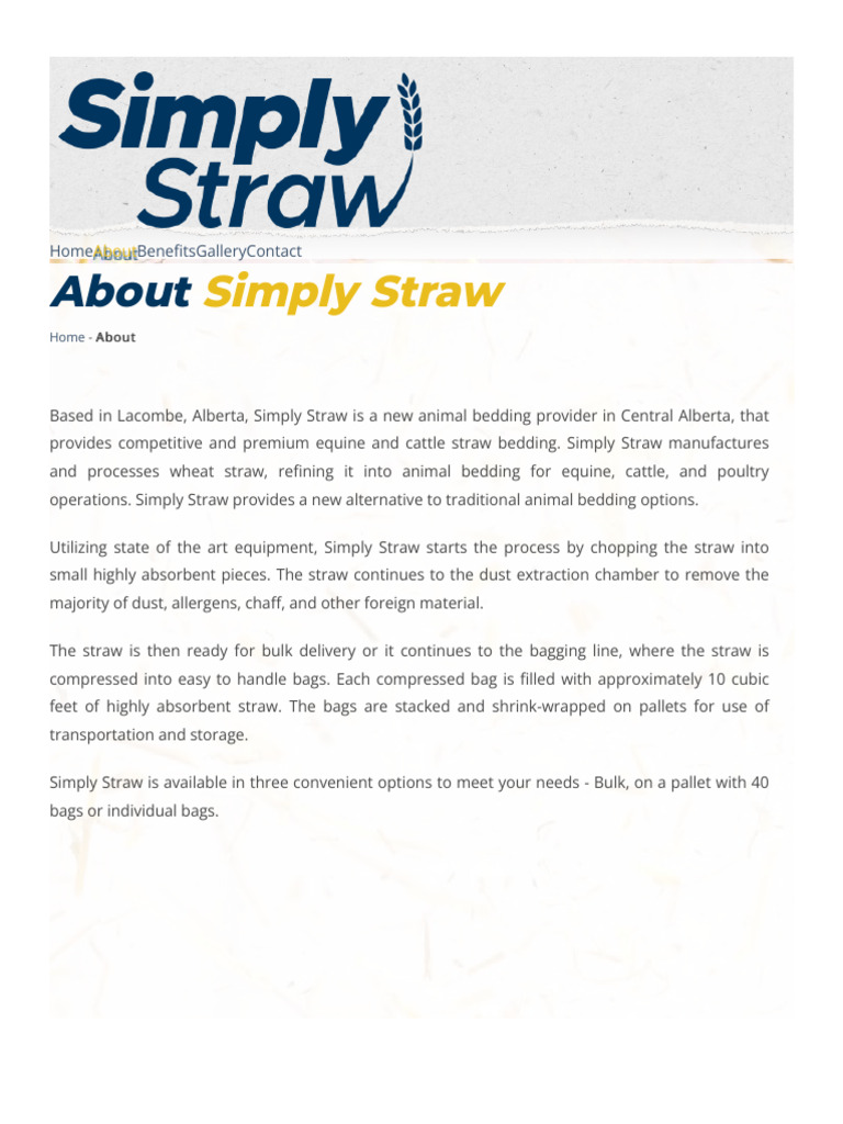 About Simply Straw - Animal & Equine Straw Bedding - Simply Straw | PDF