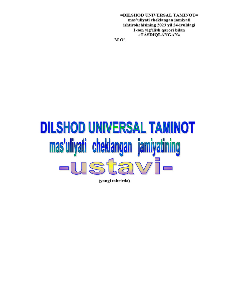 Dilshod Universal Taminot | PDF