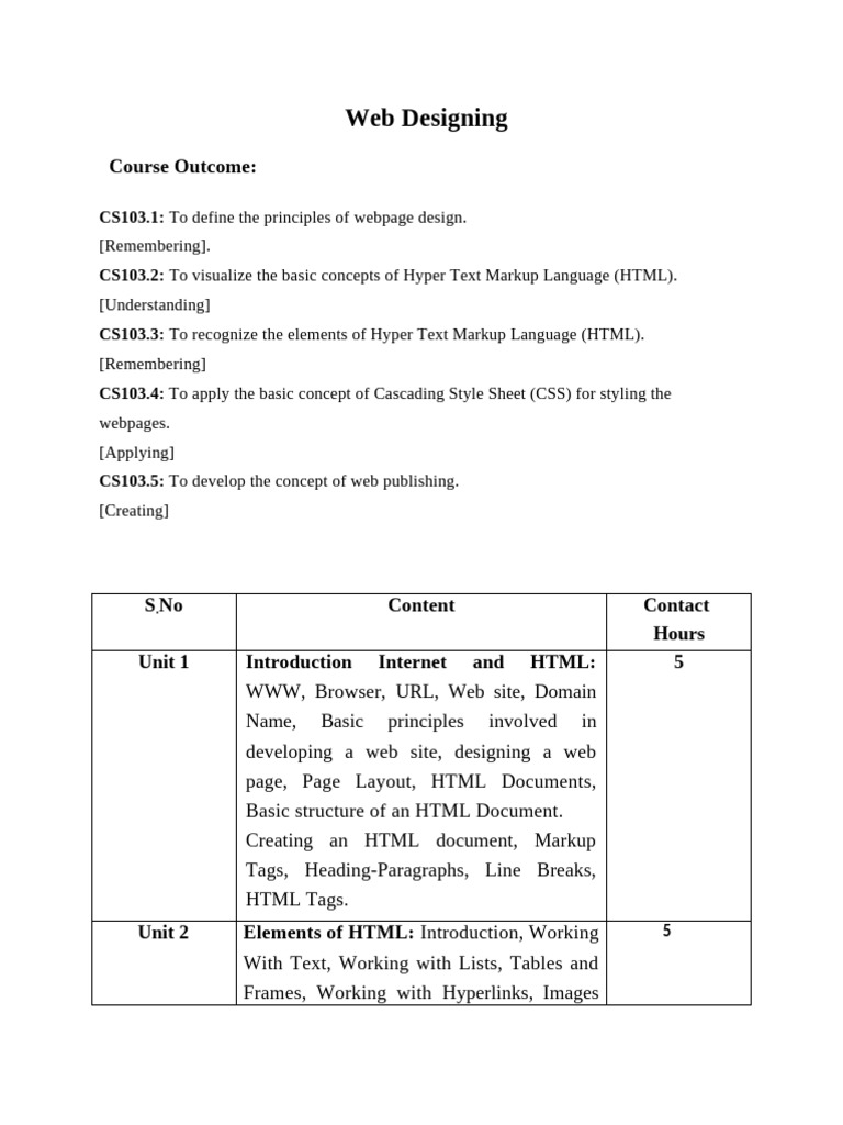 Web Designing Syllabus | PDF | Html | World Wide Web