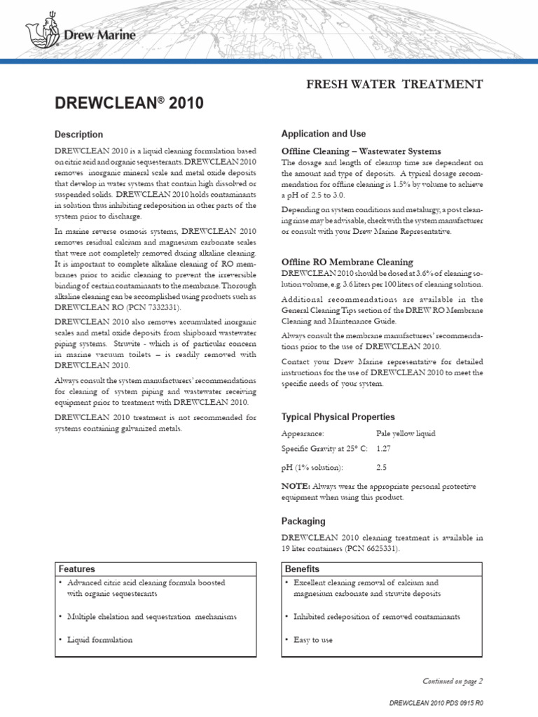 DREWCLEAN_2010_PDS | PDF | Membrane | Materials