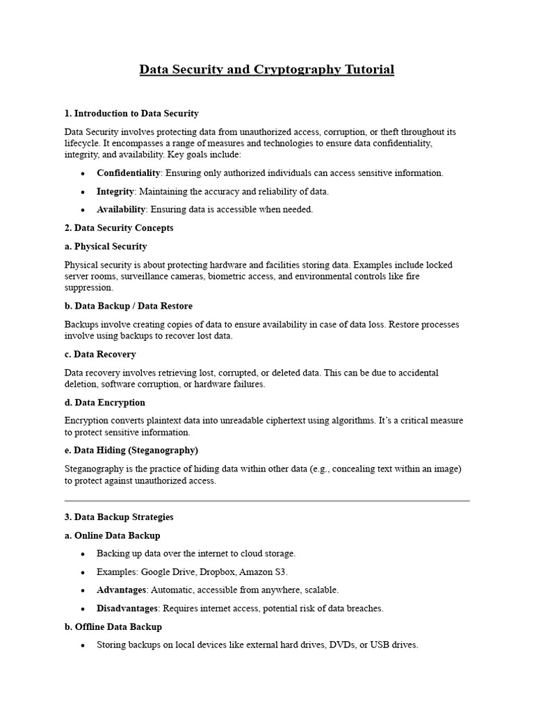 Data Security and Cryptography Tutorial | PDF | Encryption | Cryptography Data Security and Cryptography Tutorial | PDF | Encryption | Cryptography