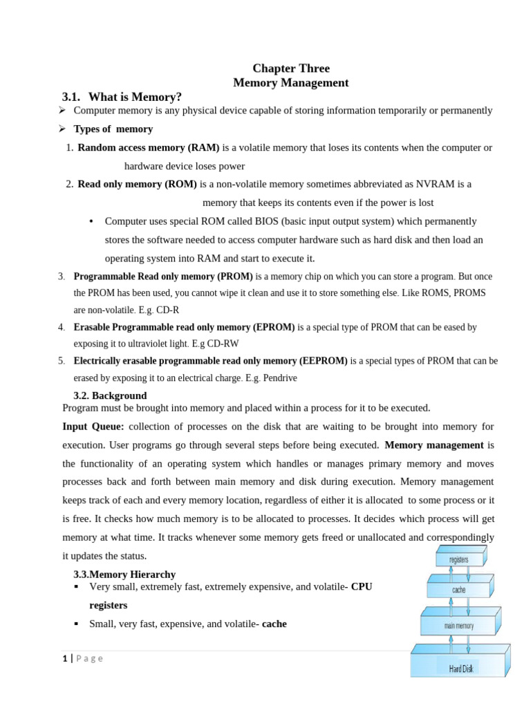 Chapter 3 Memory Managment | PDF | Computer Data Storage | Read Only Memory