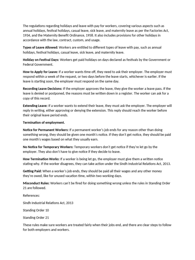 Holiday and Leave Regulations Overview | PDF | Employment | Sick Leave