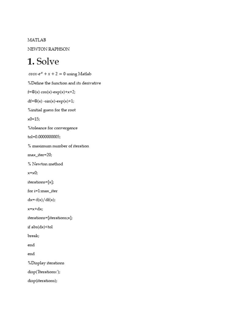 Matlab for Newton Method | PDF