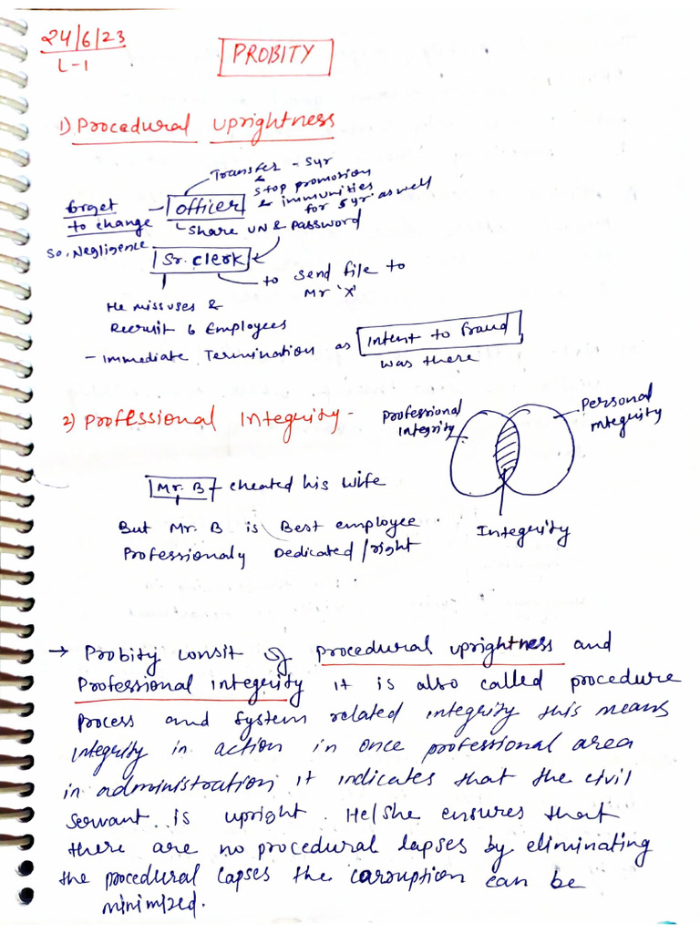Probity and Integrity Class Notes | PDF
