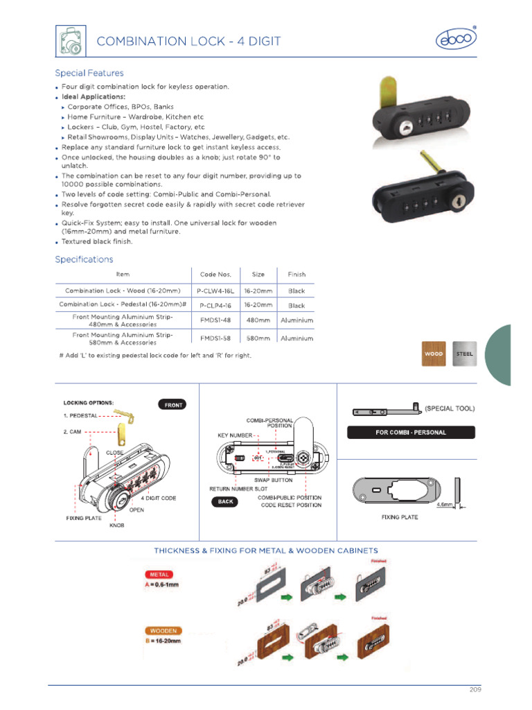 Ebco fmds1 48 480 MM 4 Digit Wood Left Combination Lock | PDF