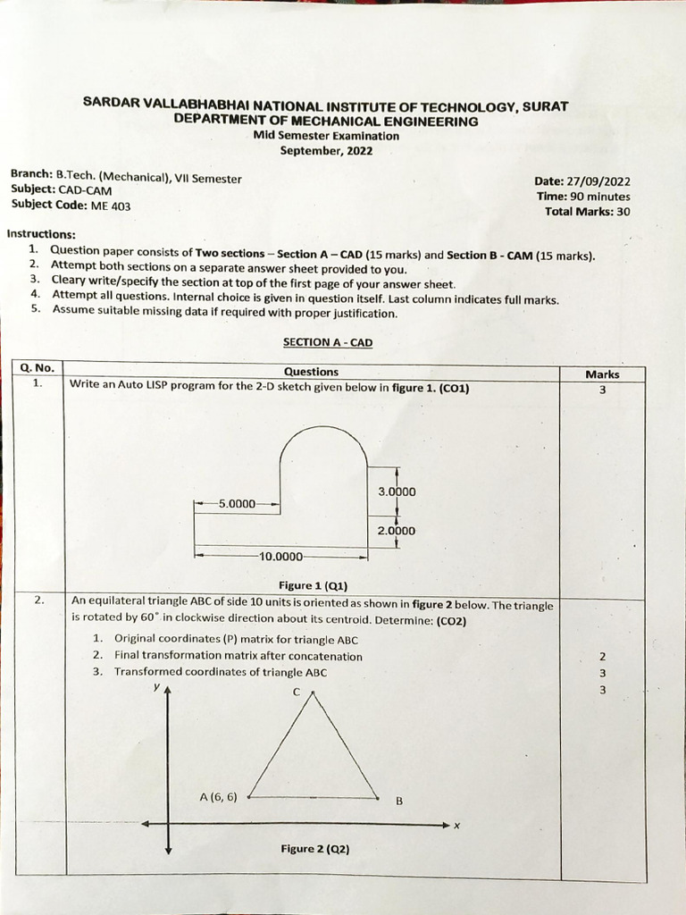 CAD-CAM_Midsem QP | PDF