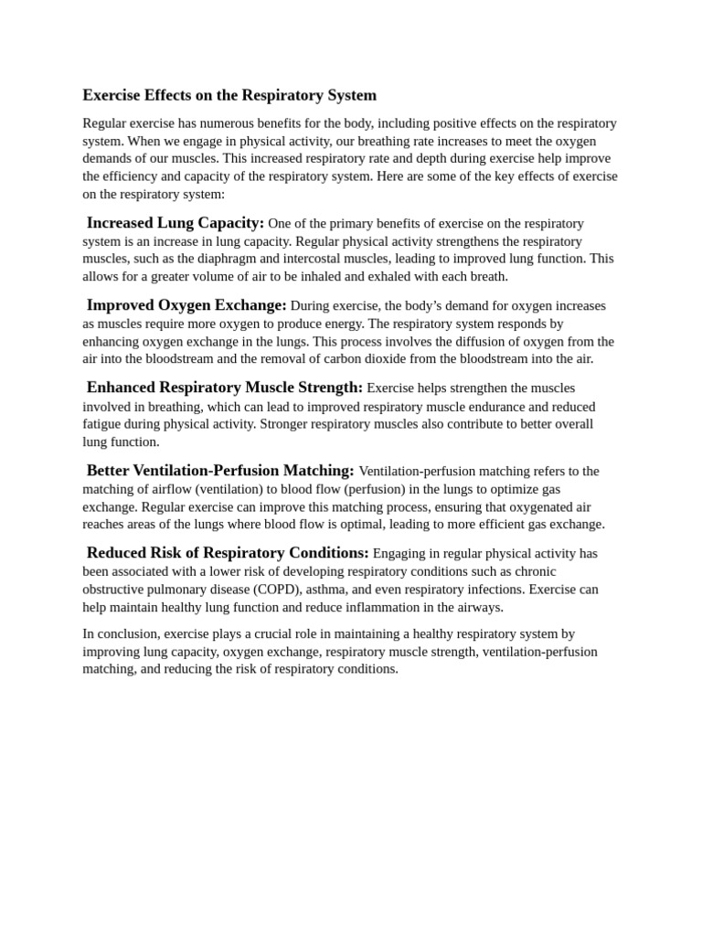 Exercise Effects On The Respiratory System Bili | PDF