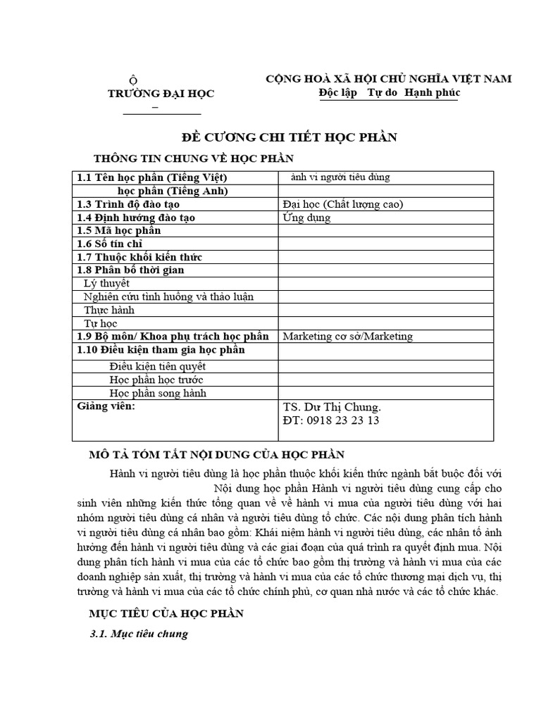 De Cuong Chi Tiet HP - Hanh VI Nguoi Tieu Dung | PDF