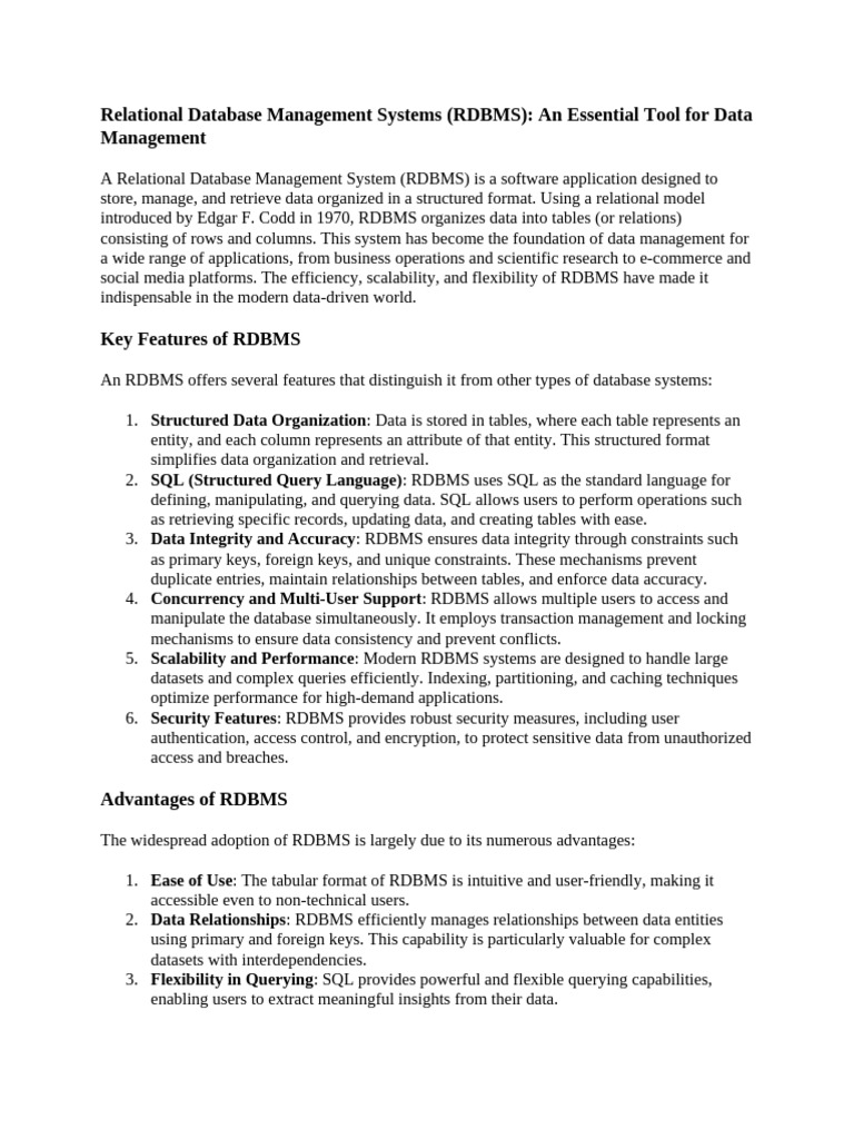 RDBMS | PDF | Relational Database | Databases