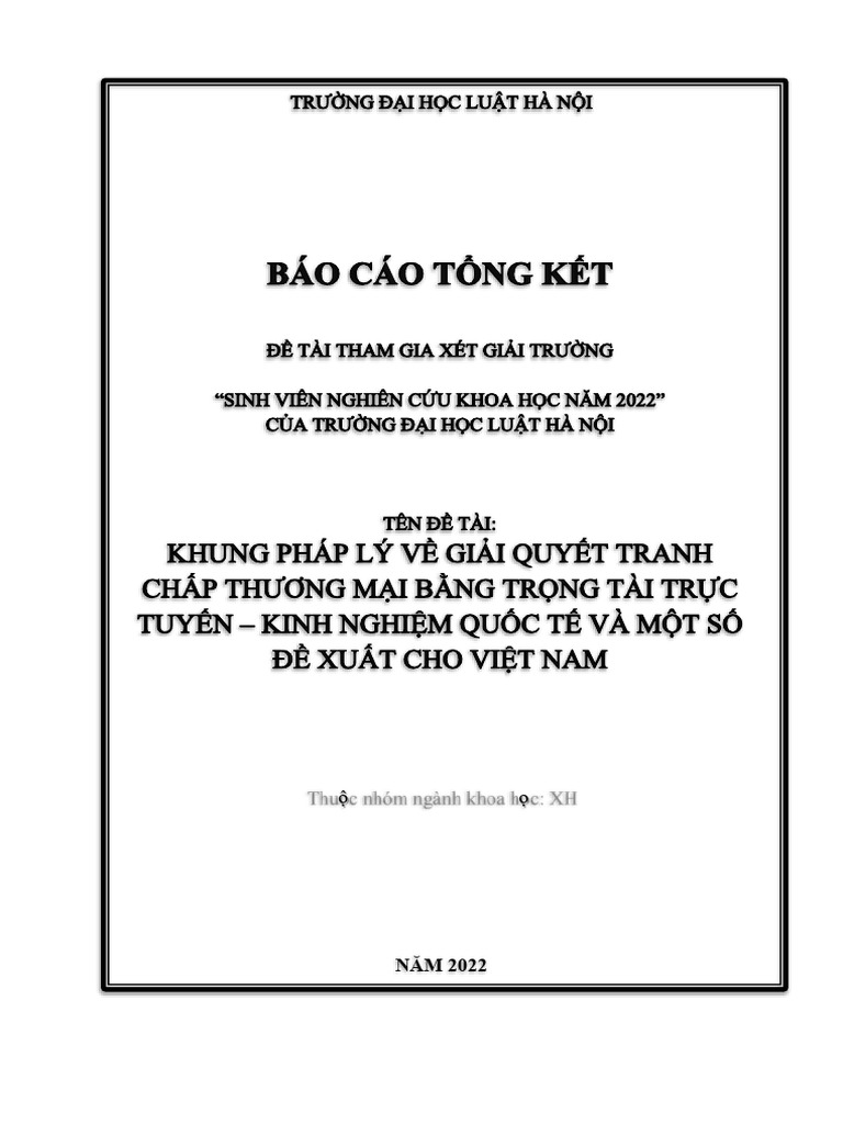 NCKH 2022- Khung Pháp Lý Về Giải Quyết Tranh Chấp Thương Mại Bằng Trọng Tài Trực Tuyến - Kinh ...
