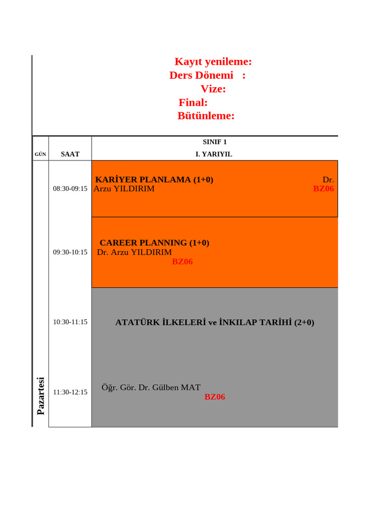 2024-2025 Guz Ders Programi | PDF 2024-2025 Guz Ders Programi | PDF