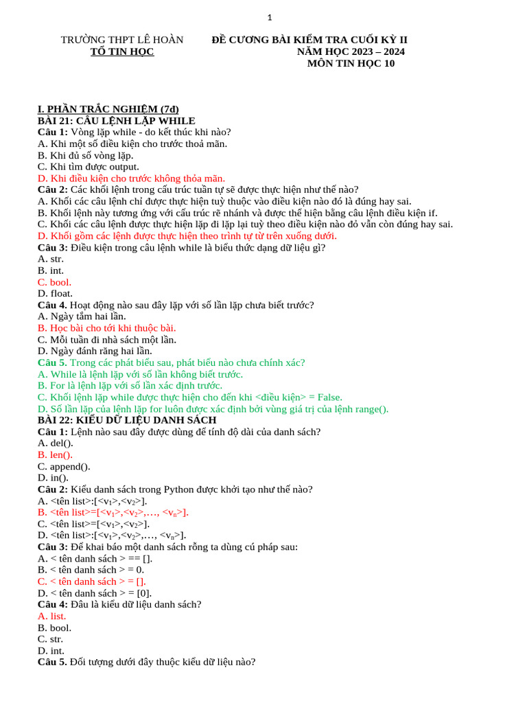 Đc Tin Học 10- Hk II | PDF