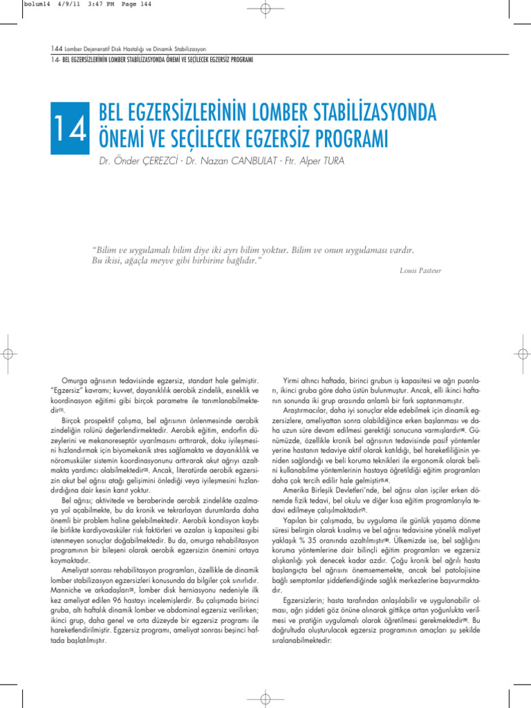 BEL EGZERSİZLERİNİN LOMBER STABİLİZASYONDA egzersiz | PDF
