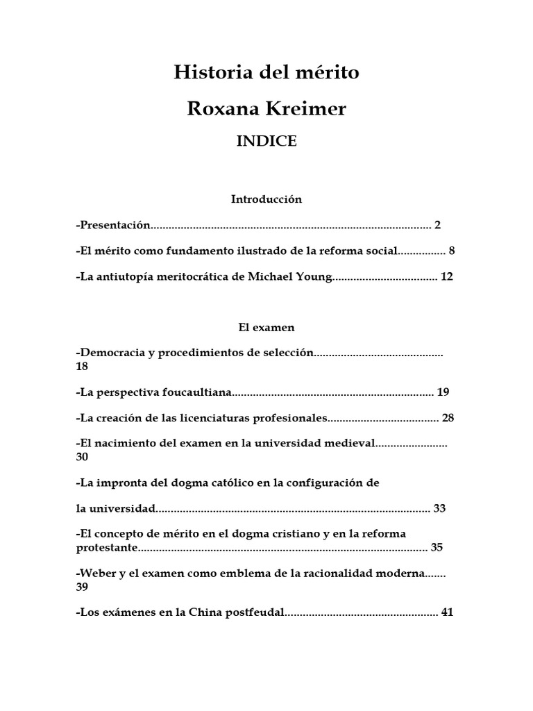Historia Del Mérito Roxana Kreimer | PDF | Meritocracia