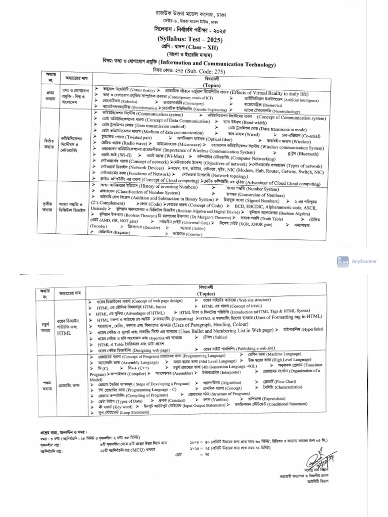 ICT- Syllabus - XII Test - 2025 (3) | PDF