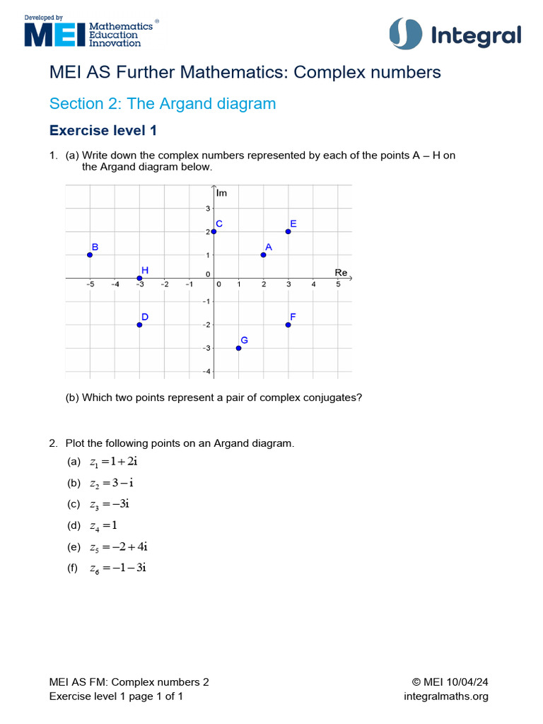 Complex Numbers on Argand Diagram Exercise | PDF