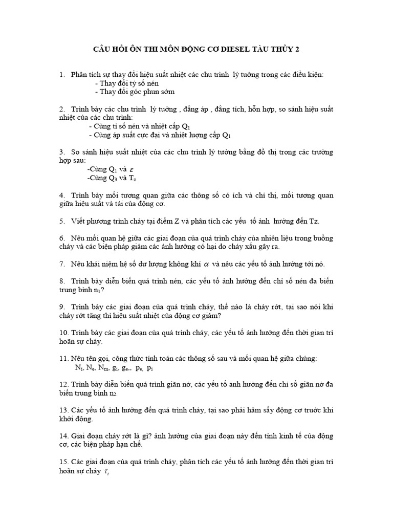 De Cuong On Tap - DIESEL 2 | PDF