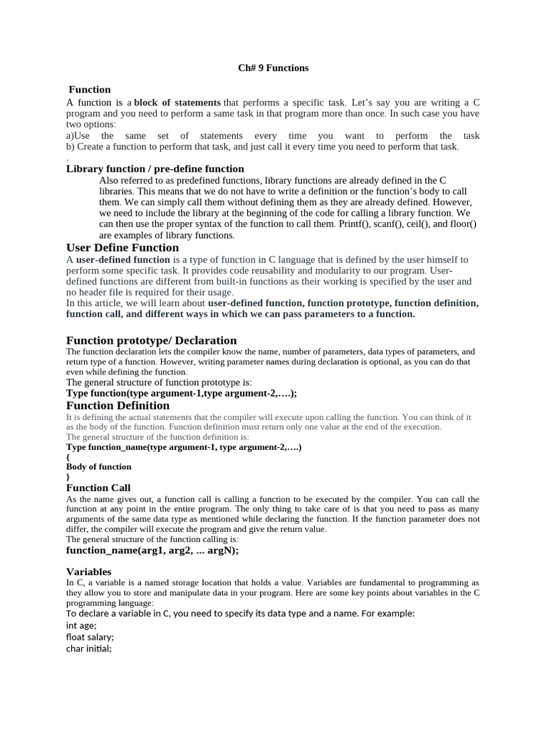chapter 9 Xii NOTES | PDF | Variable (Computer Science) | Scope ...