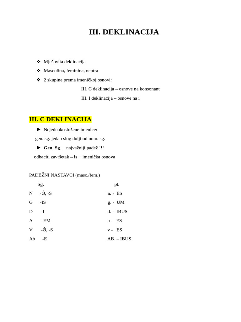 III. Deklinacija | PDF