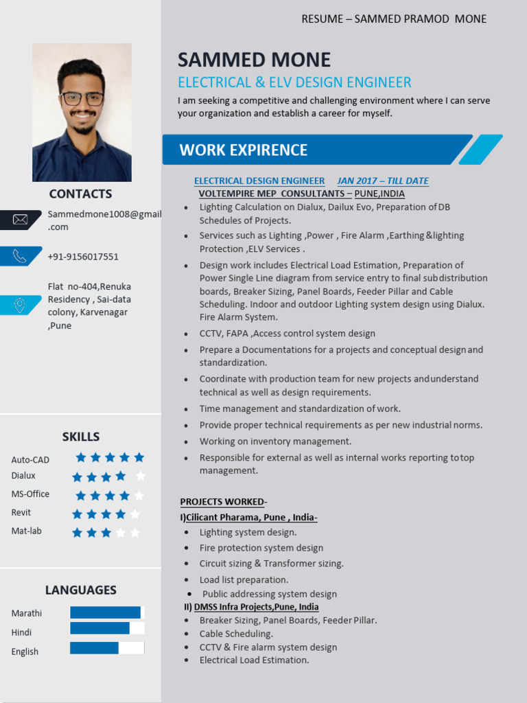 Updated Sammed Mone 2023 cv-2 | PDF | Power Engineering | Electrical Components