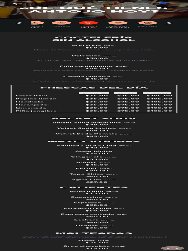 Madison Grill - Menú | PDF | Alimentos