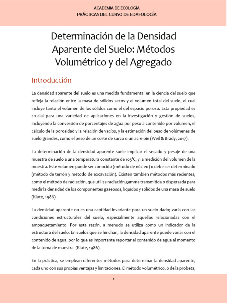 7 Determinación de La Densidad Aparente Del Suelo Métodos Volumétrico y ...