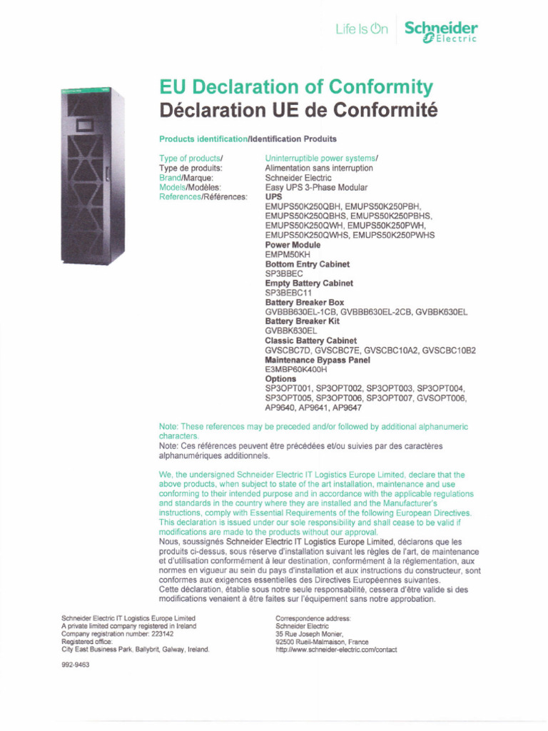 992-9463 Easy UPS 3-Phase Modular EU Declaration of Conformity Oct'22 ...