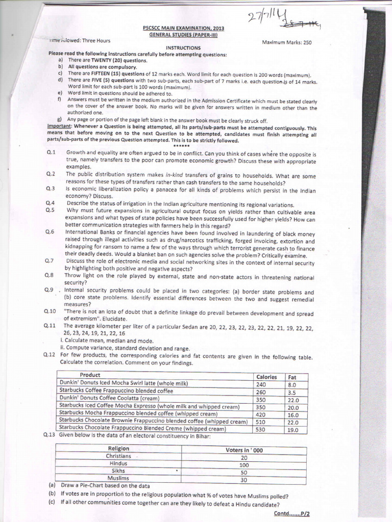 PCS Mains 2013 GS Paper 3 Udtibc | PDF
