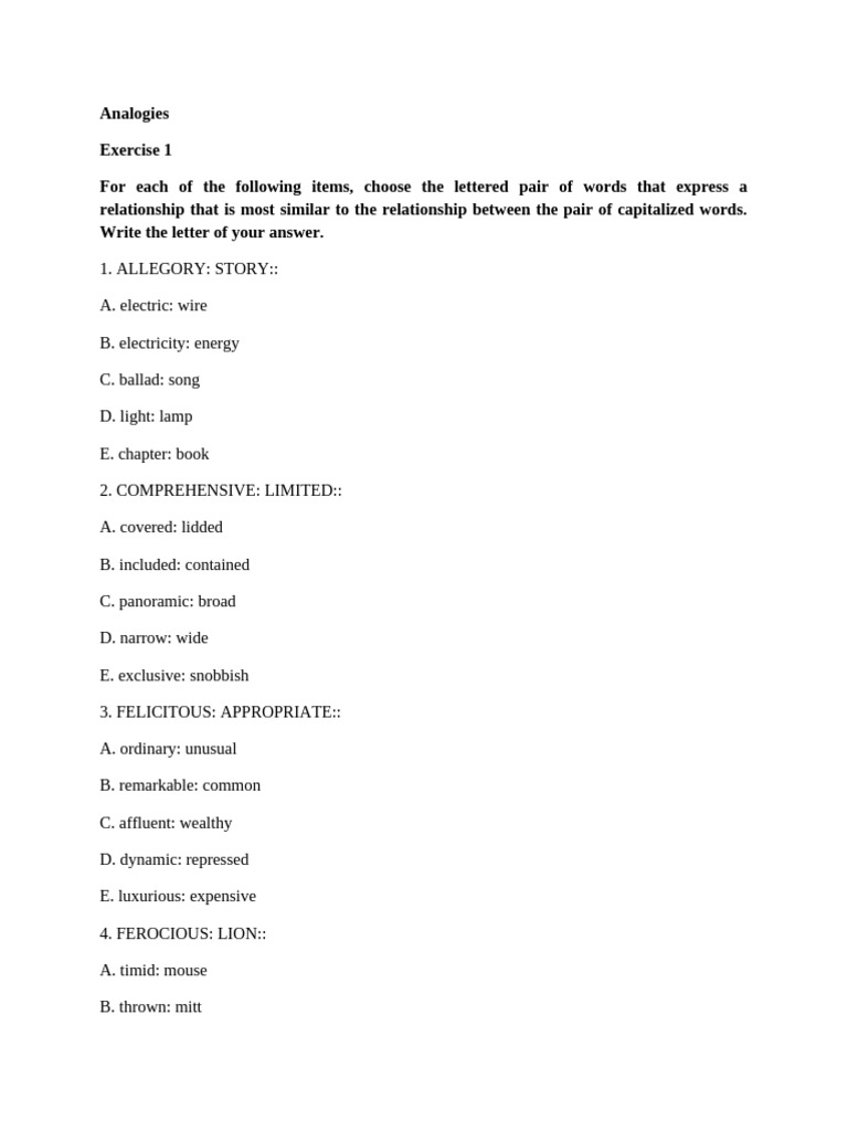 Vocabulary Analogies Quiz Pdf