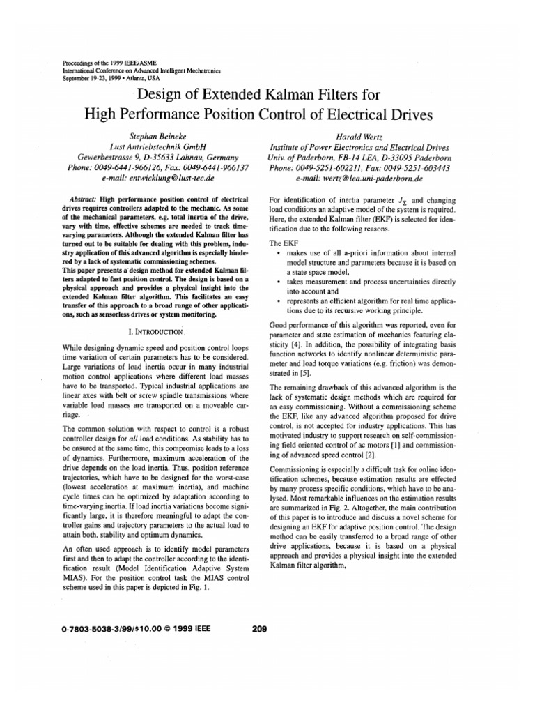 Design of Extended Kalman Filters For High Performance Position Control ...
