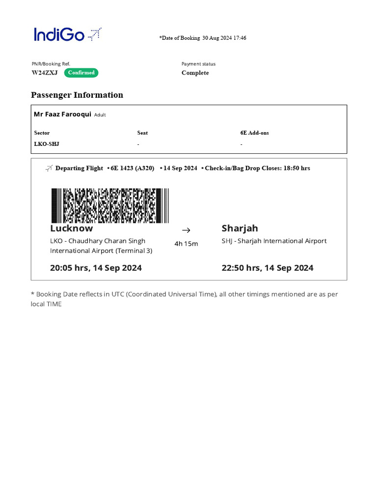 IndiGo Flight Booking Confirmation | PDF