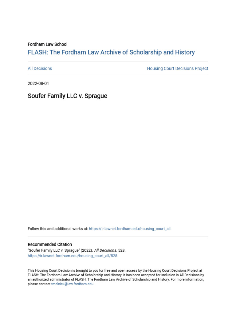 Soufer Family LLC v. Sprague Decision | PDF | Appeal | Judgment (Law)