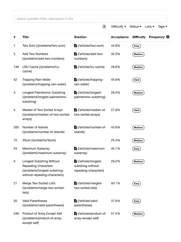 100 Most Liked Problems - LeetCode | PDF | Computer Data | Computer ...
