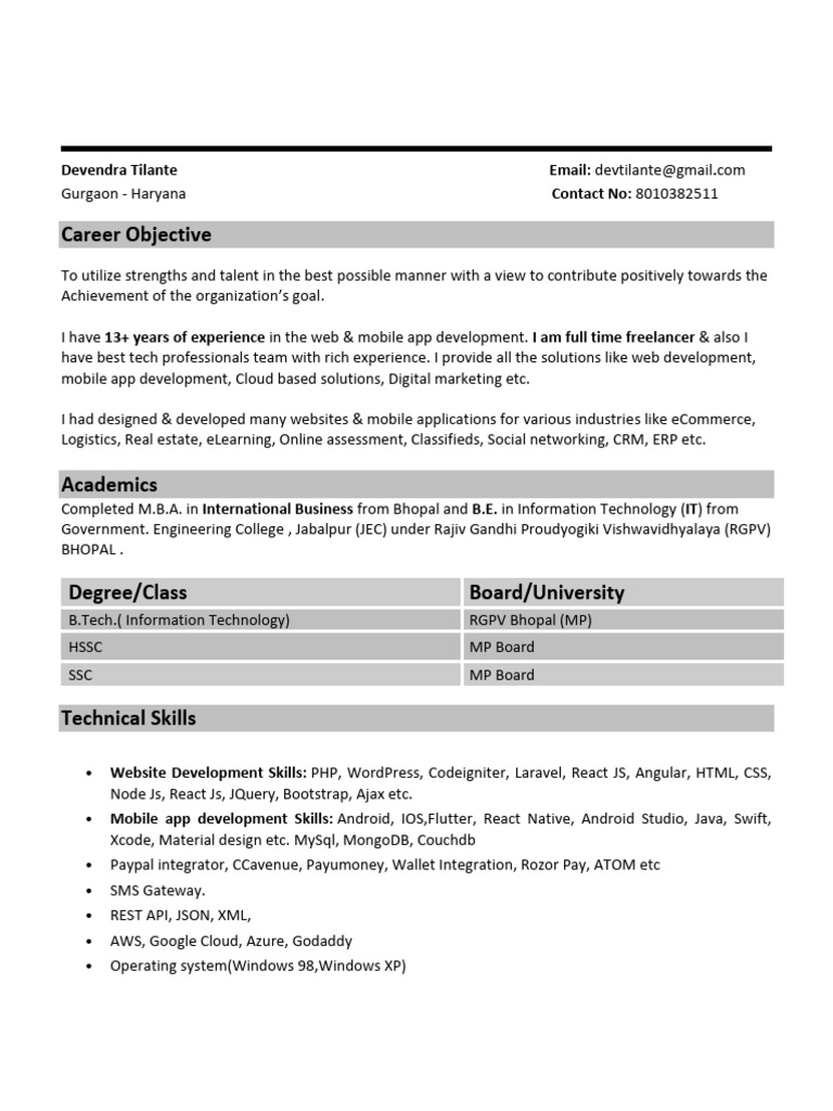 Devendra Tilante - Updated Portfolio | PDF | Mobile App | Computing