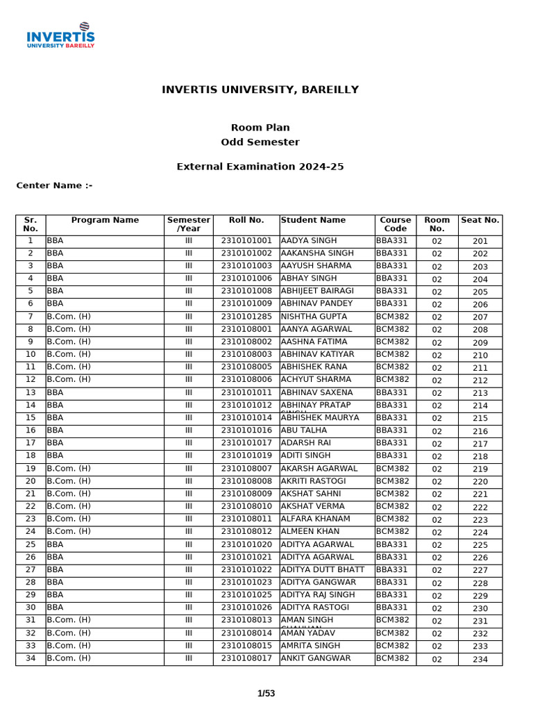 External Examnation Room Plan 23-12 SHFT 1 | PDF