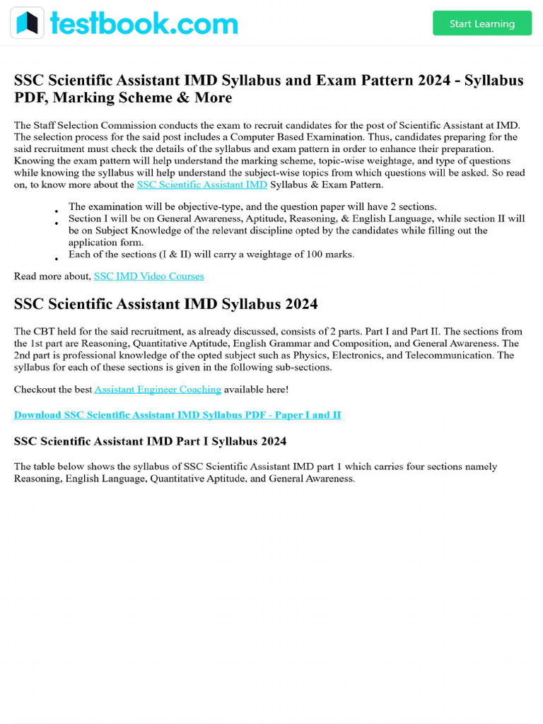 SSC Scientific Assistant IMD Syllabus and Exam Pattern 2024 - Syllabus ...