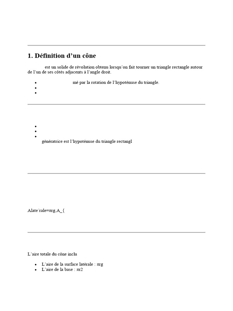 Cône : définition et formules essentielles | PDF