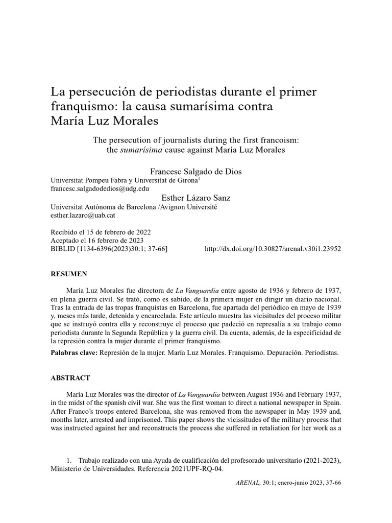 Persecución de María Luz Morales en Francoism | PDF | España franquista ...