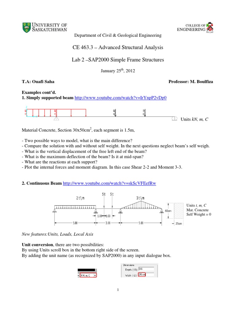 SAP2000 Frame Analysis Lab Guide | PDF | Beam (Structure) | Cartesian ...