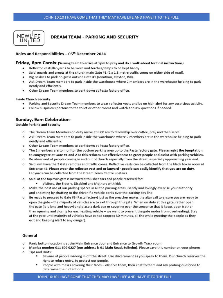 Parking & Security Dream Team - Roles and Responsibilities - Carols and ...