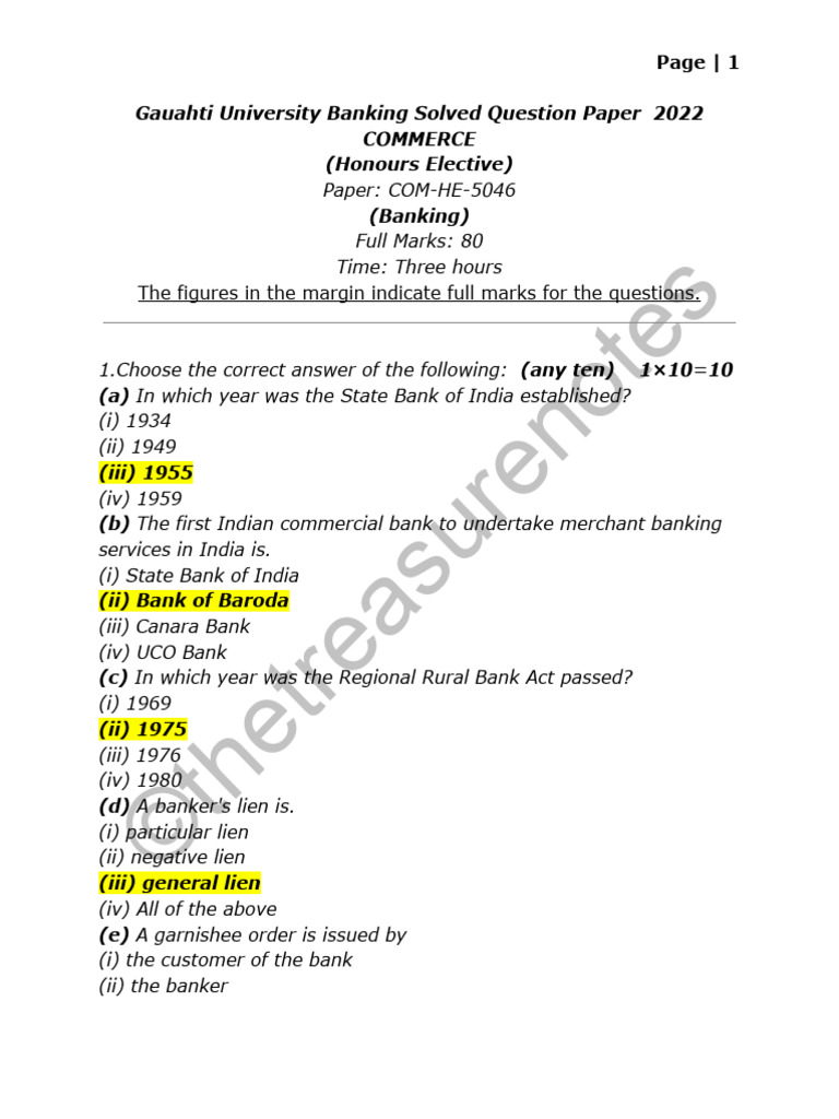 Gauahti University Banking Exam Paper 2022 | PDF | Loans | Negotiable ...